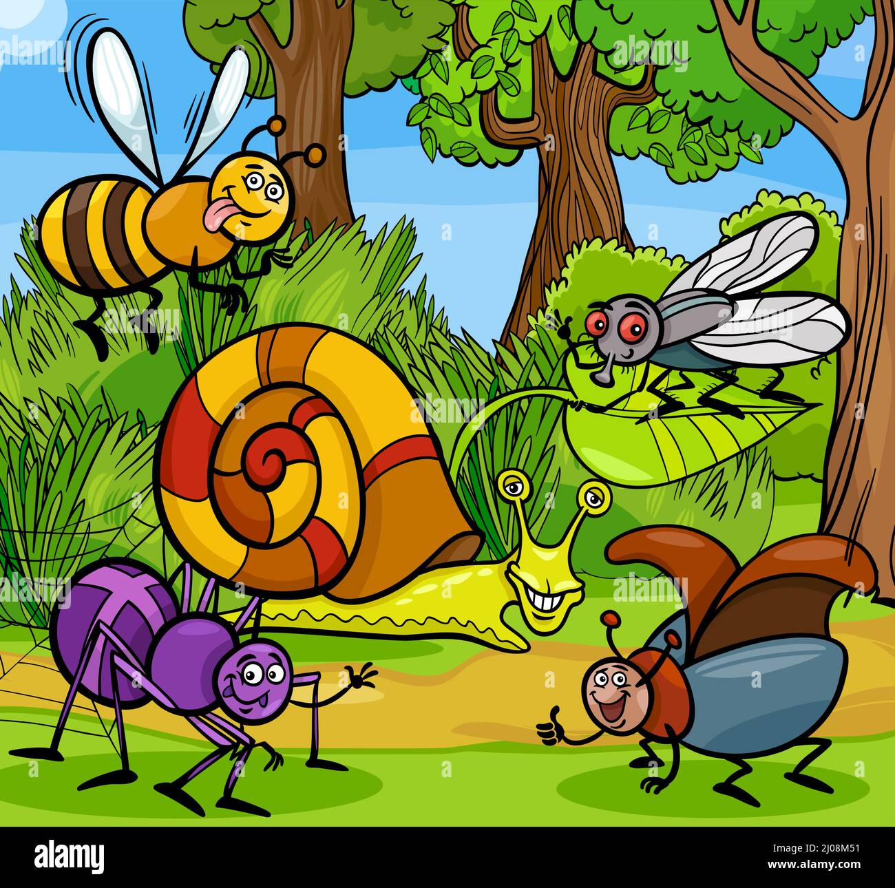 Cartoon illustration of insects and snail animal characters group Stock ...