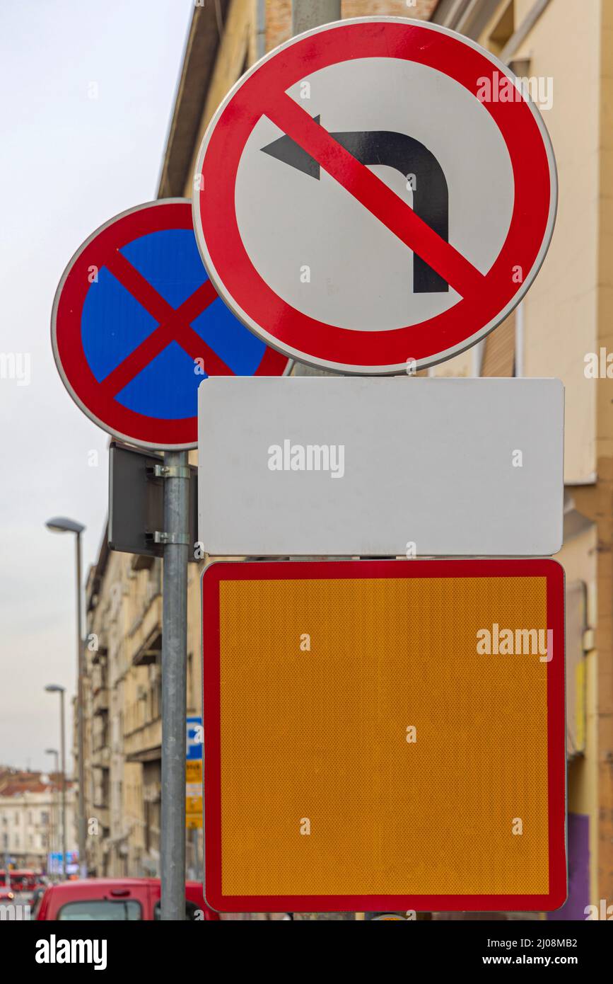 No Left Turn Info Board Copy Space Road Sign Stock Photo - Alamy
