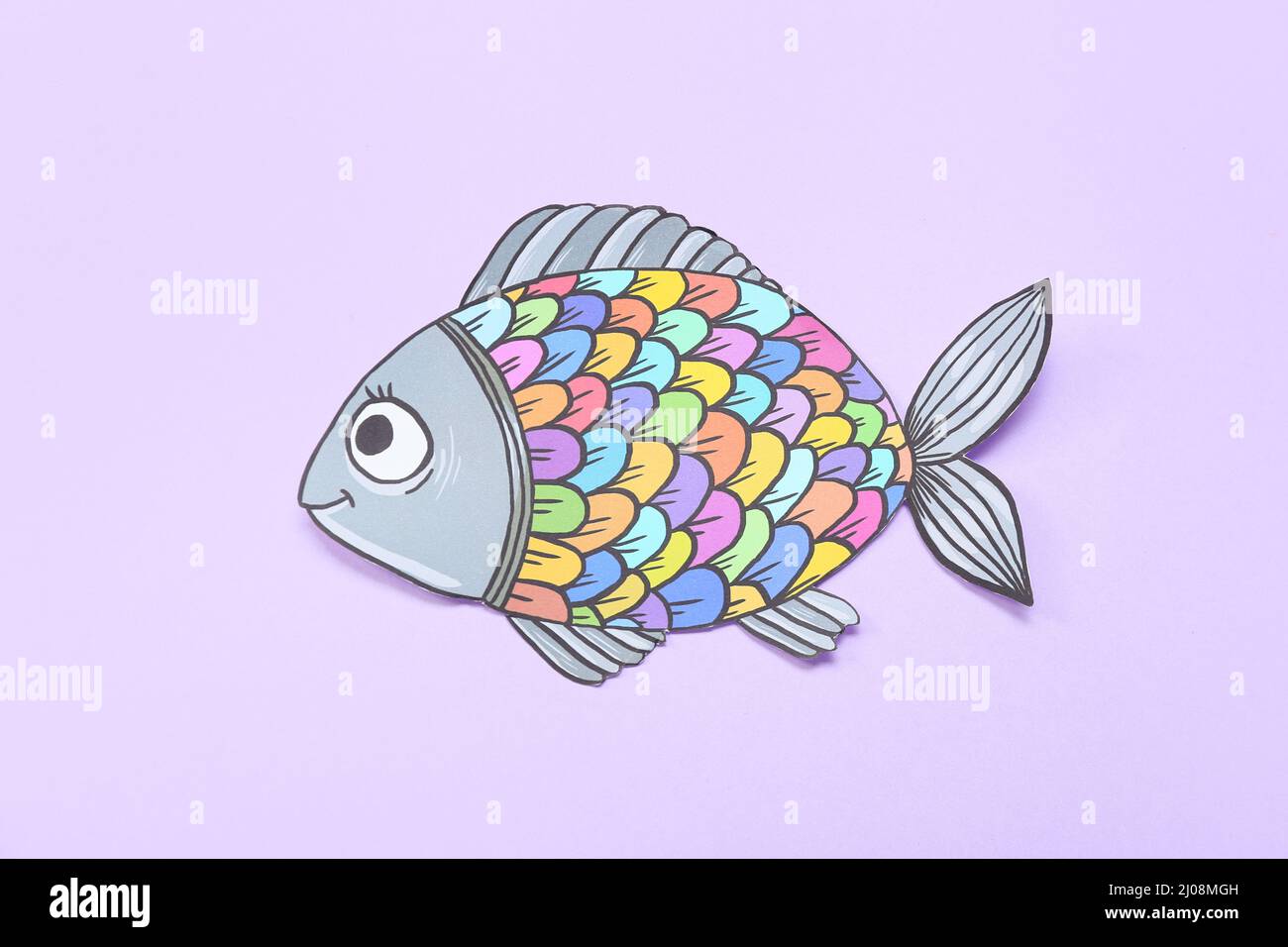 Paper fish on color background. April Fools Day celebration Stock Photo ...