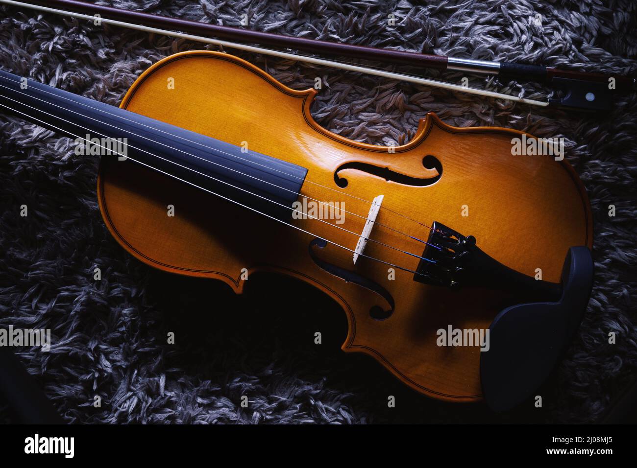 Closeup view on small violin, one half size, view on details Stock ...