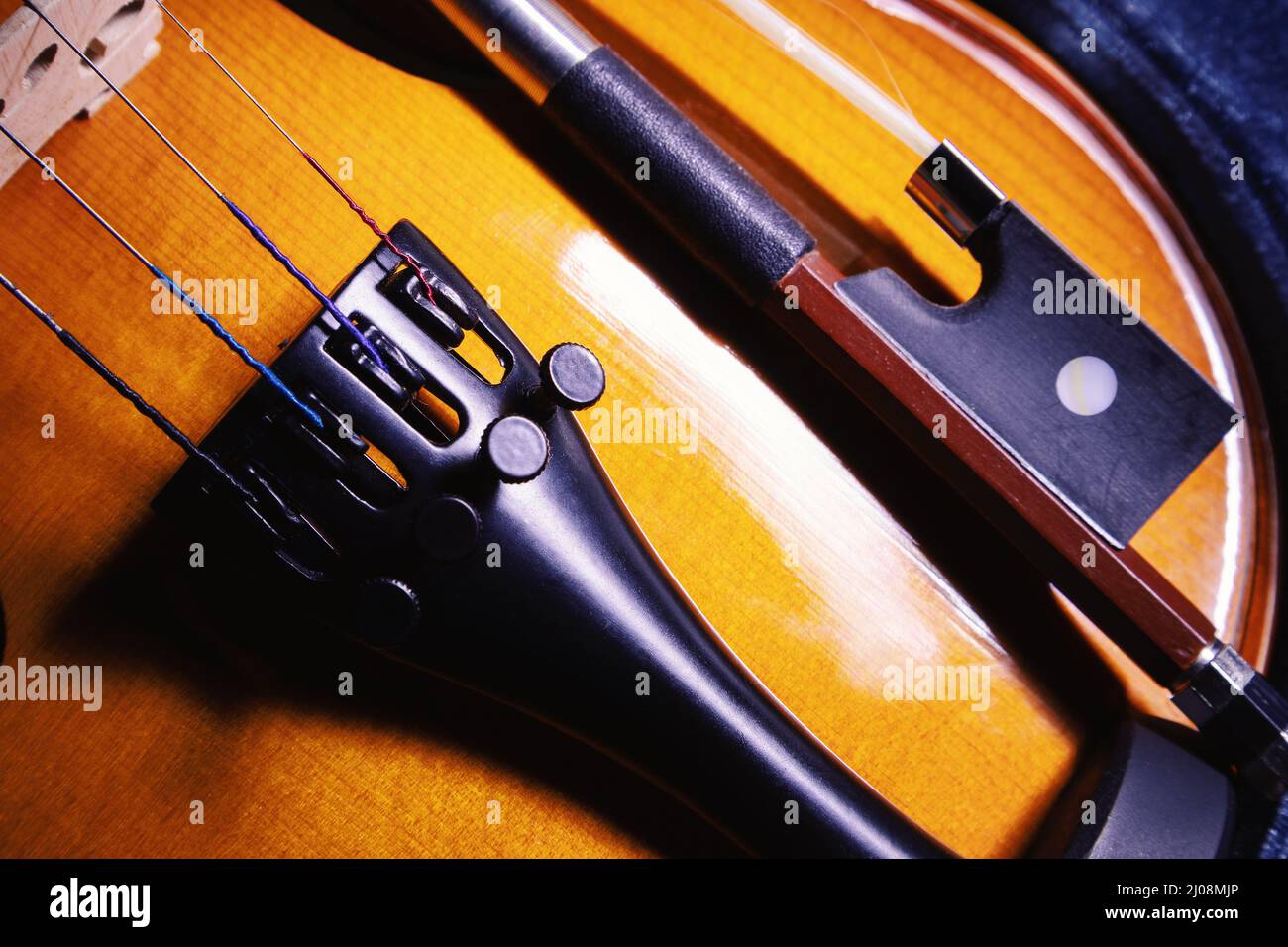 Closeup view on small violin, one half size, view on details Stock ...