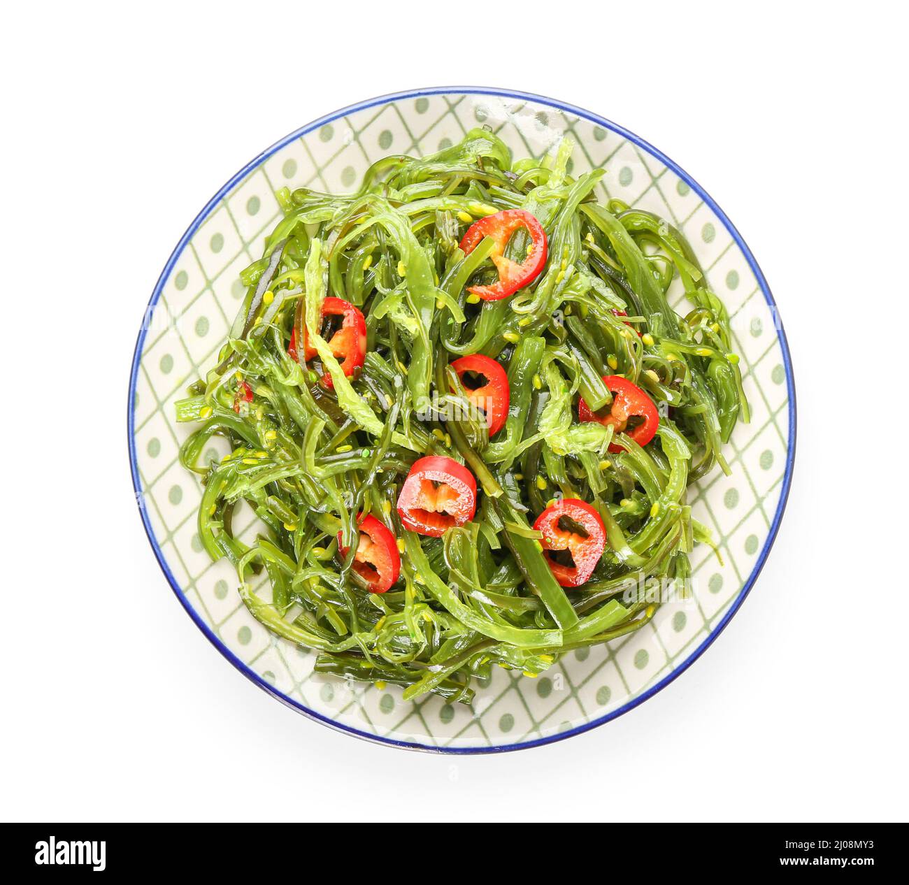 Plate with healthy seaweed salad on white background Stock Photo - Alamy