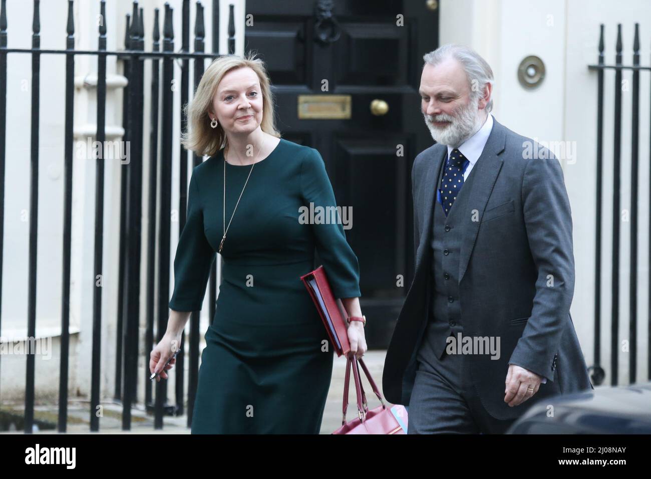 Foriegn Secretary Liz Truss and Tim Barrow leave No.10 Downing Street ...