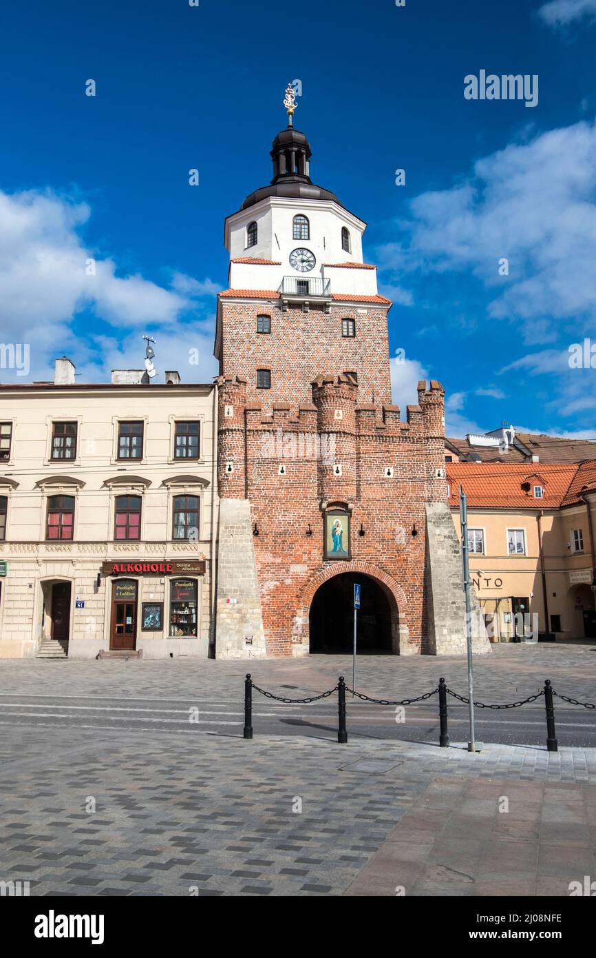 Cracow Gate "Brama Krakowska", historical gate to Lublin Stock Photo ...
