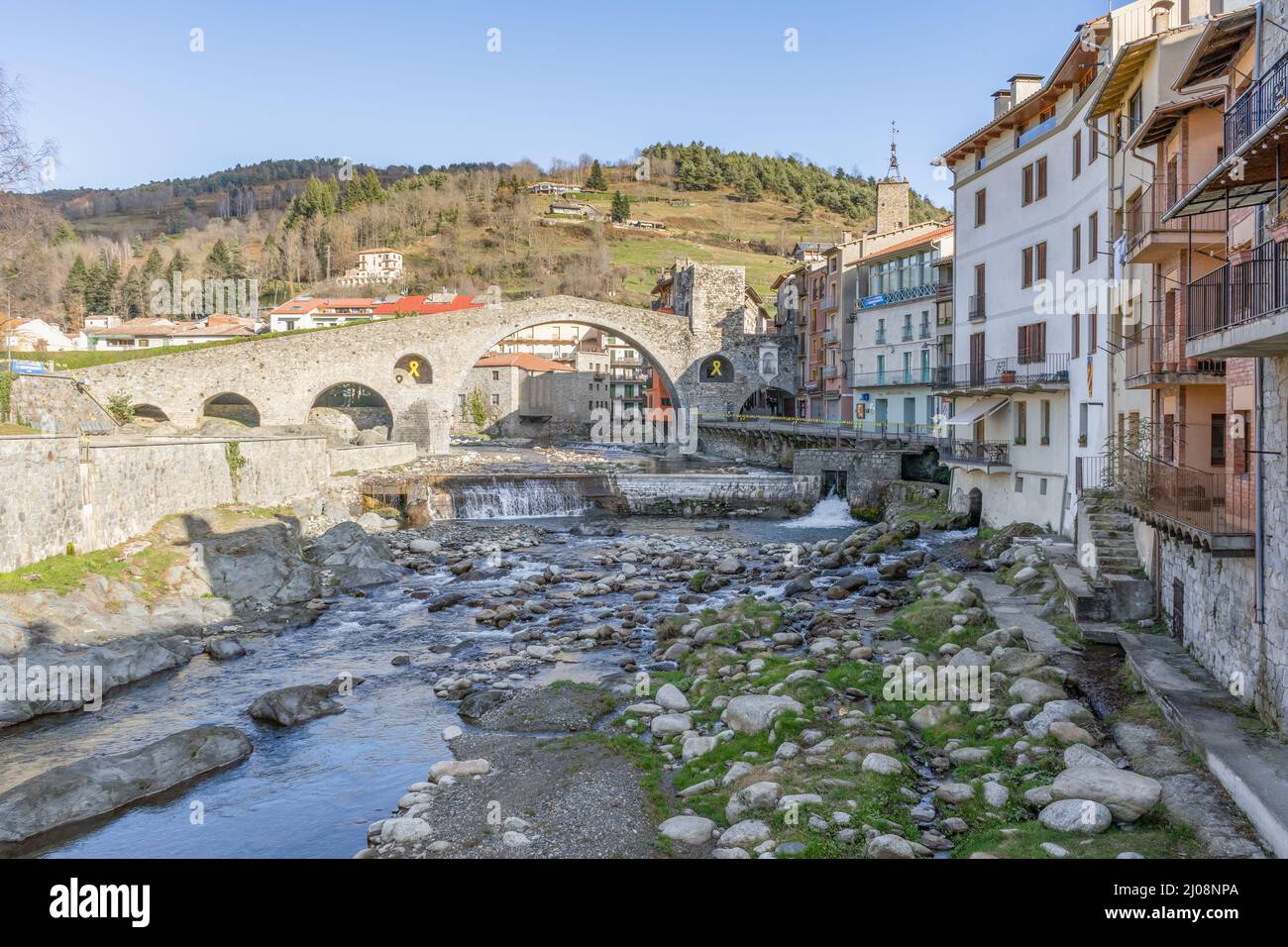 Camprodon, Spain -November 25 , 2020:View old medieval bridge in ...