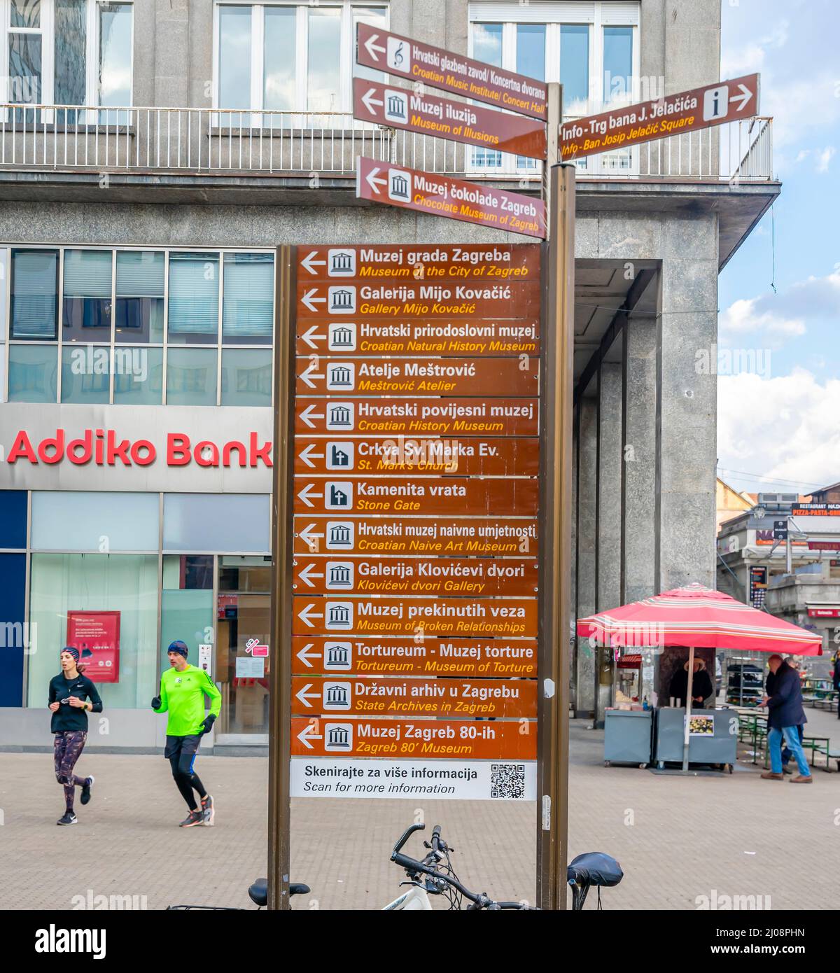 Landmarks, main visitor atrractions directional signs pole in Zagreb ...