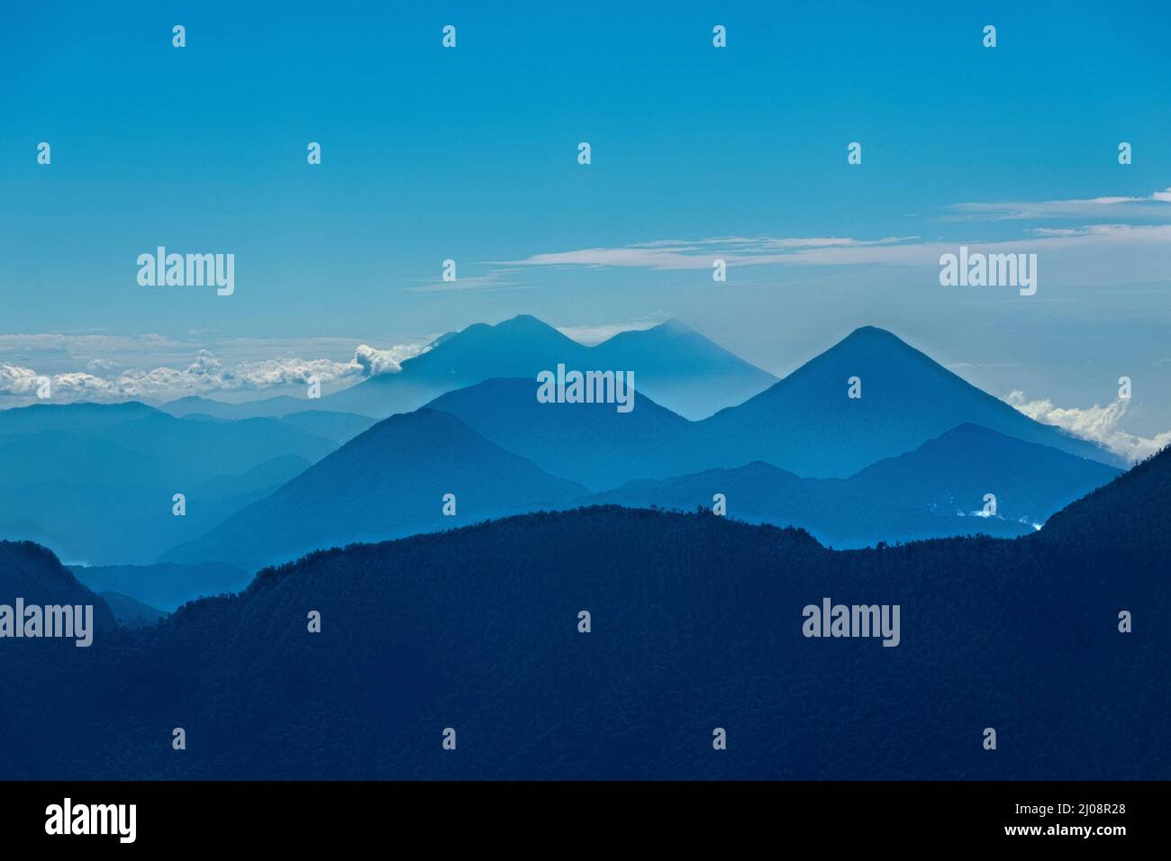 View of the chain of volcanoes: Fuego, Acatenango, Atitlan, San Pedro ...
