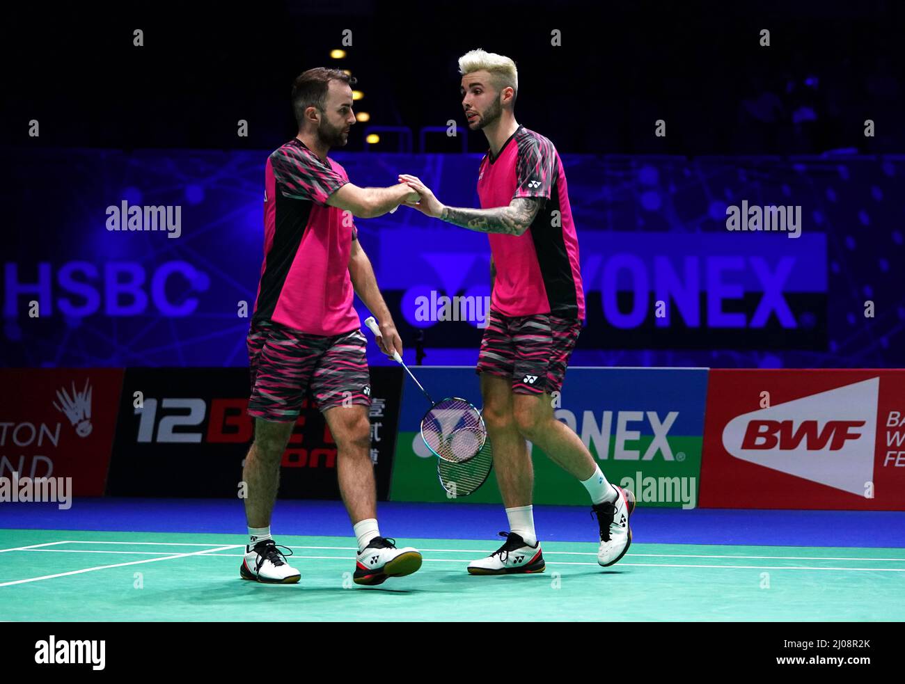 England's Ben Lane and Sean Vardy (right) in action against Japan's ...