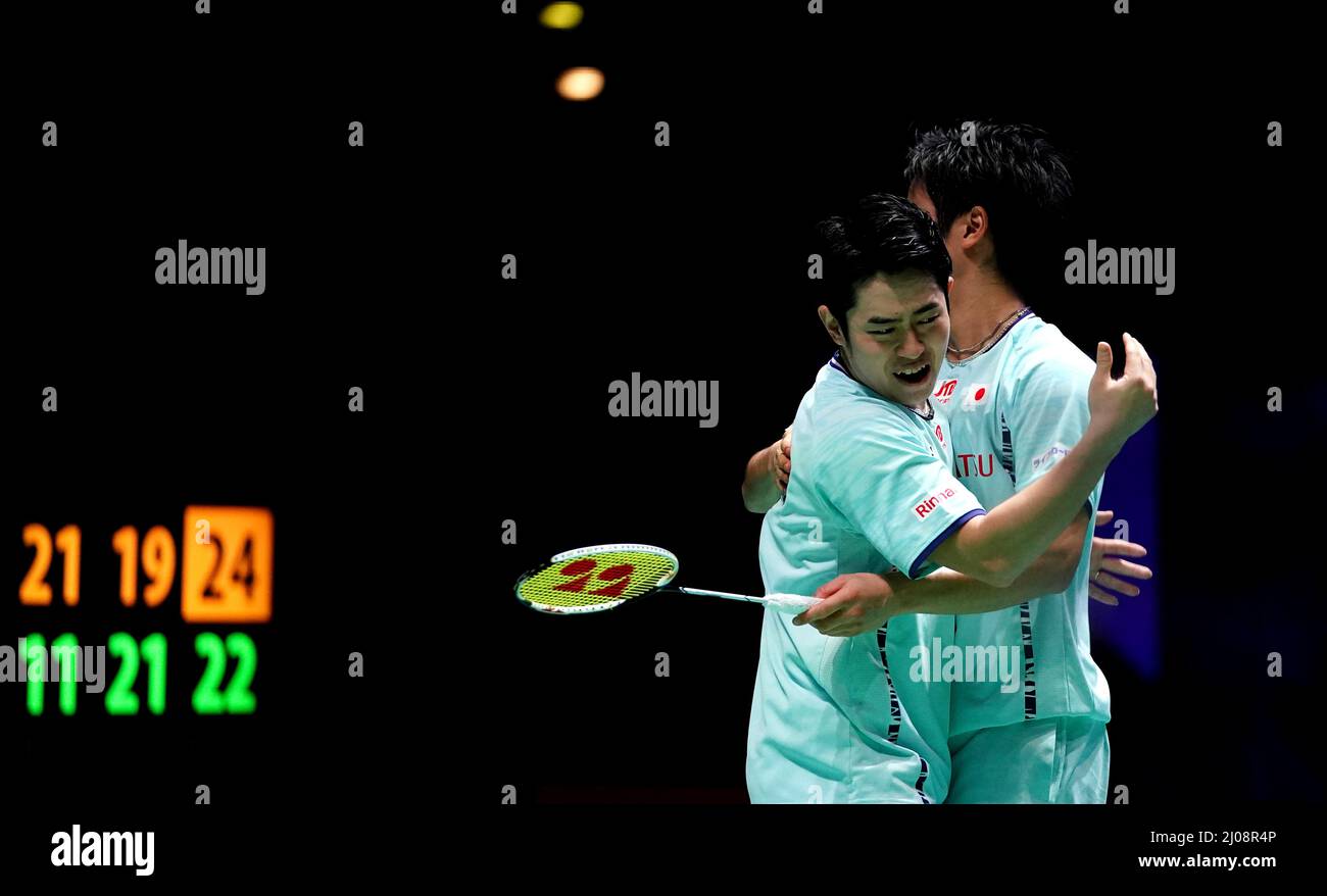 Japan's Takuro Hoki and Yugo Kobayashi (right) in action against ...