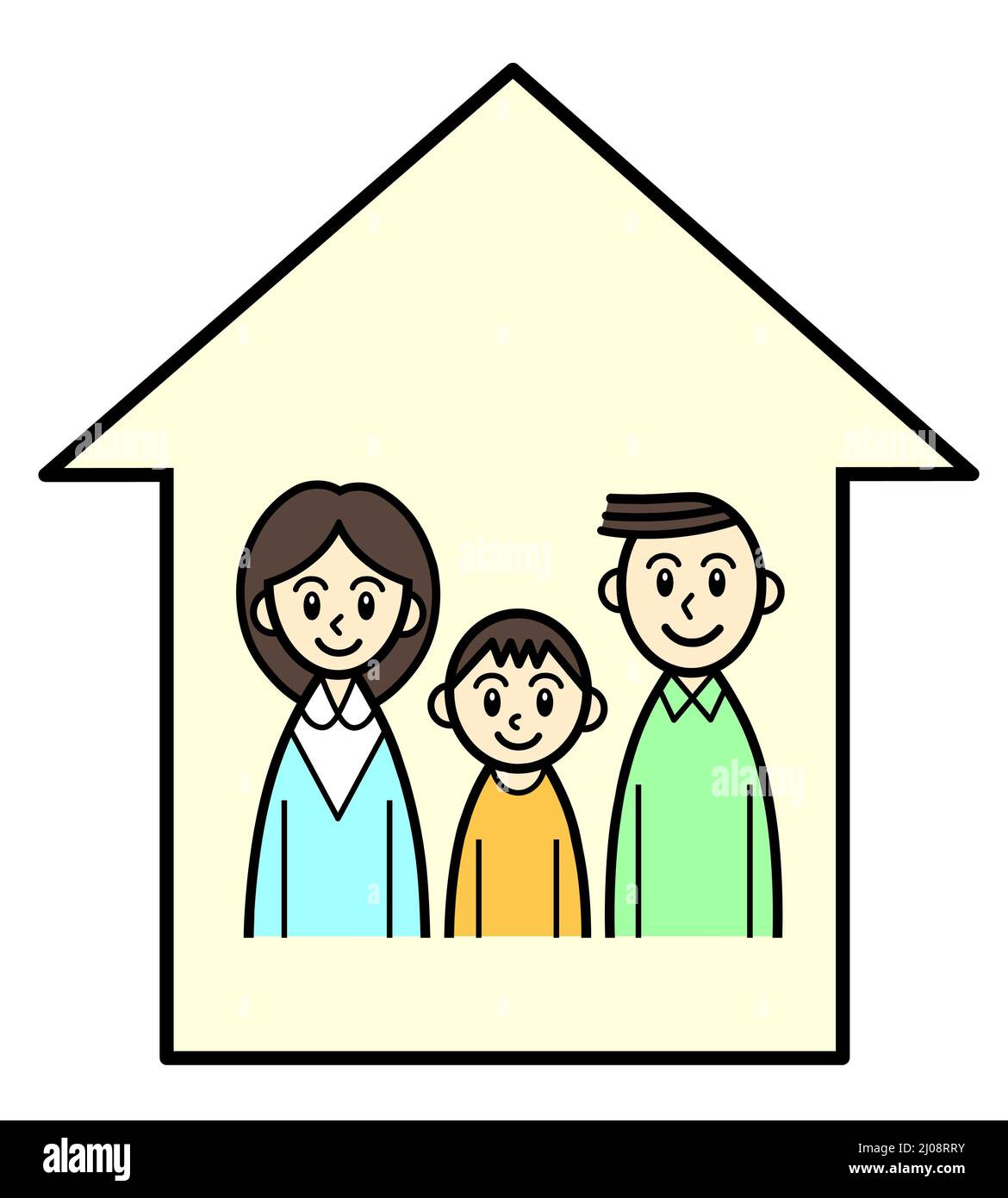 A family of three smiling in house Stock Photo - Alamy
