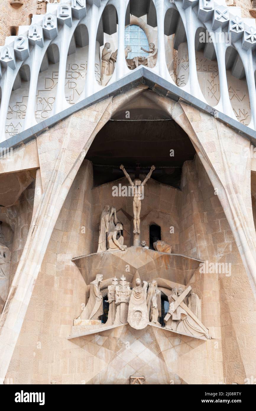 BASILICA i TEMPLE EXPIATORI de la SAGRADA FAMILIA BARCELONA SPAIN VIEW OF PASSION FACADE AND ...