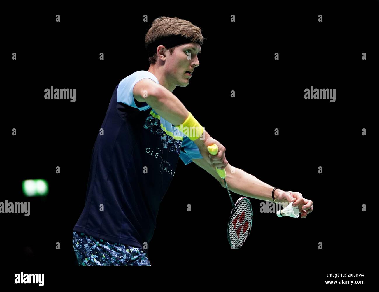 Denmark's Viktor Axelsen in action against Netherland's Mark Caljouw ...