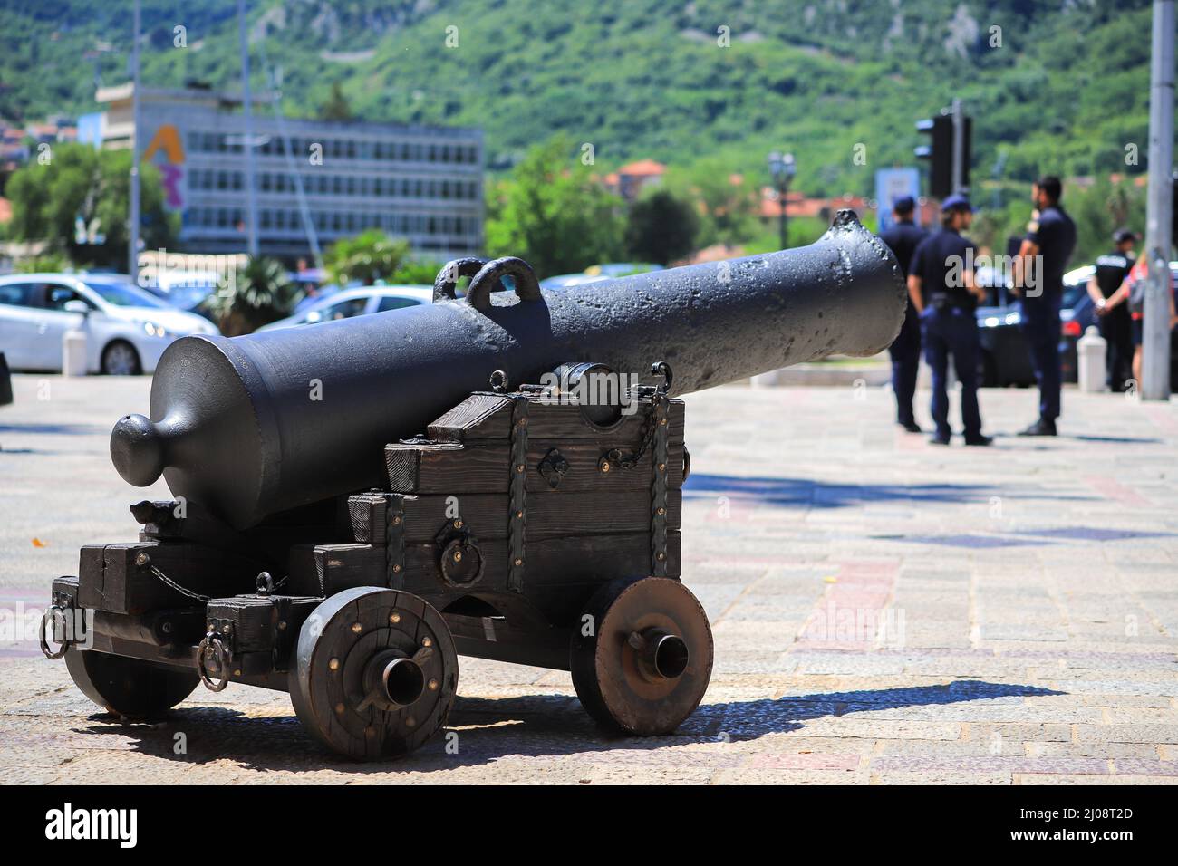 Ancient cannon on the street in Kotor city, Montenegro Stock Photo - Alamy
