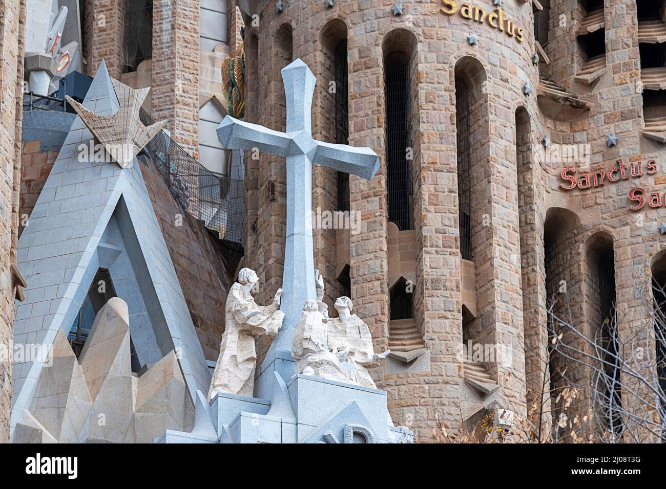 BASILICA i TEMPLE EXPIATORI de la SAGRADA FAMILIA BARCELONA SPAIN VIEW OF PASSION FACADE AND THE ...