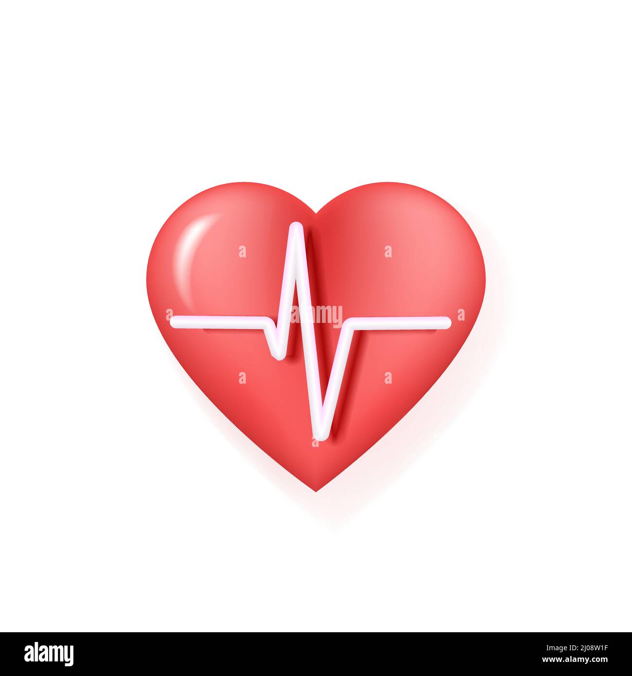 Vector illustration of a 3d red heart and ECG cardiogram reflection ...