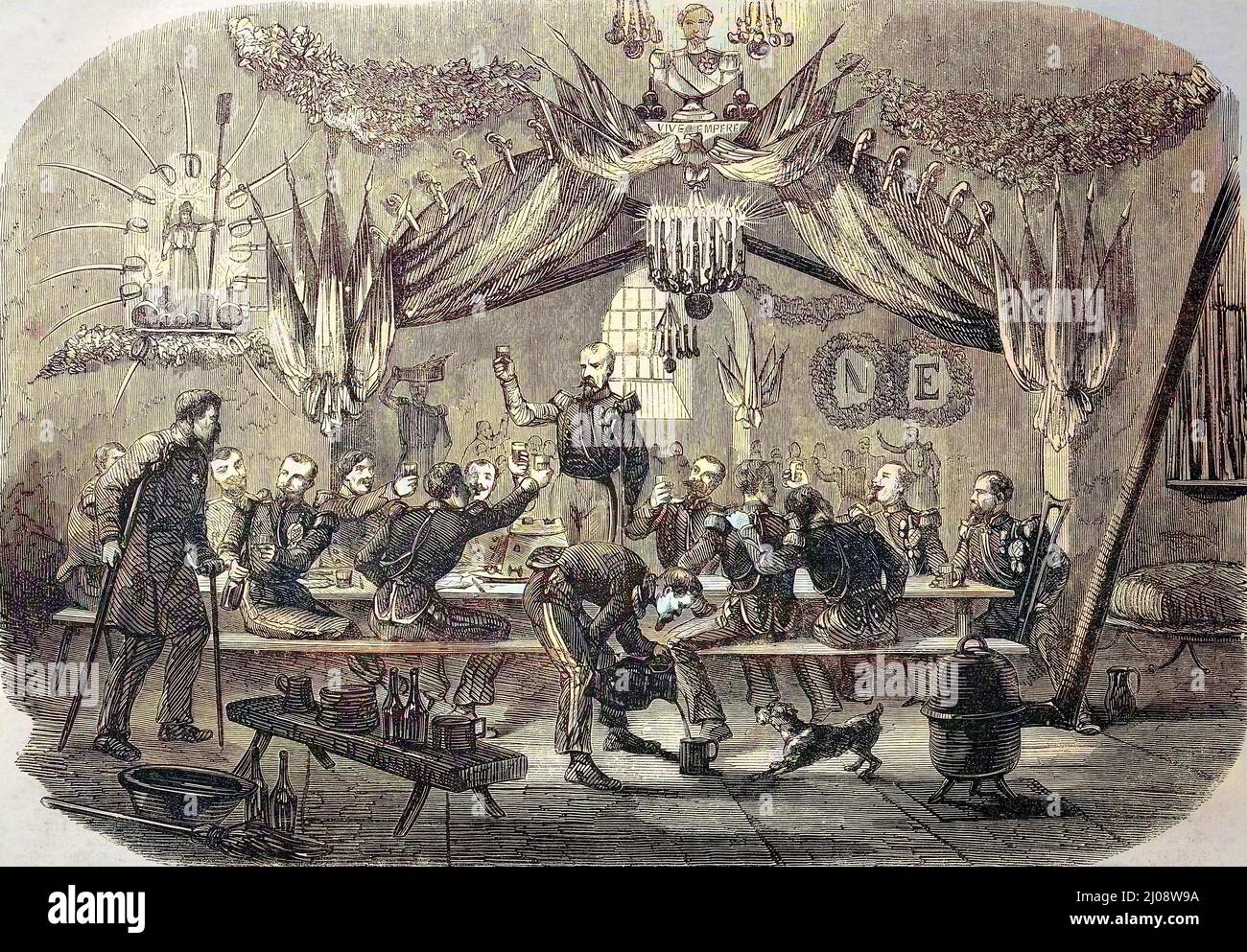 Pictures of the time of 1855, men celebrate the feast of Saint Barbara ...