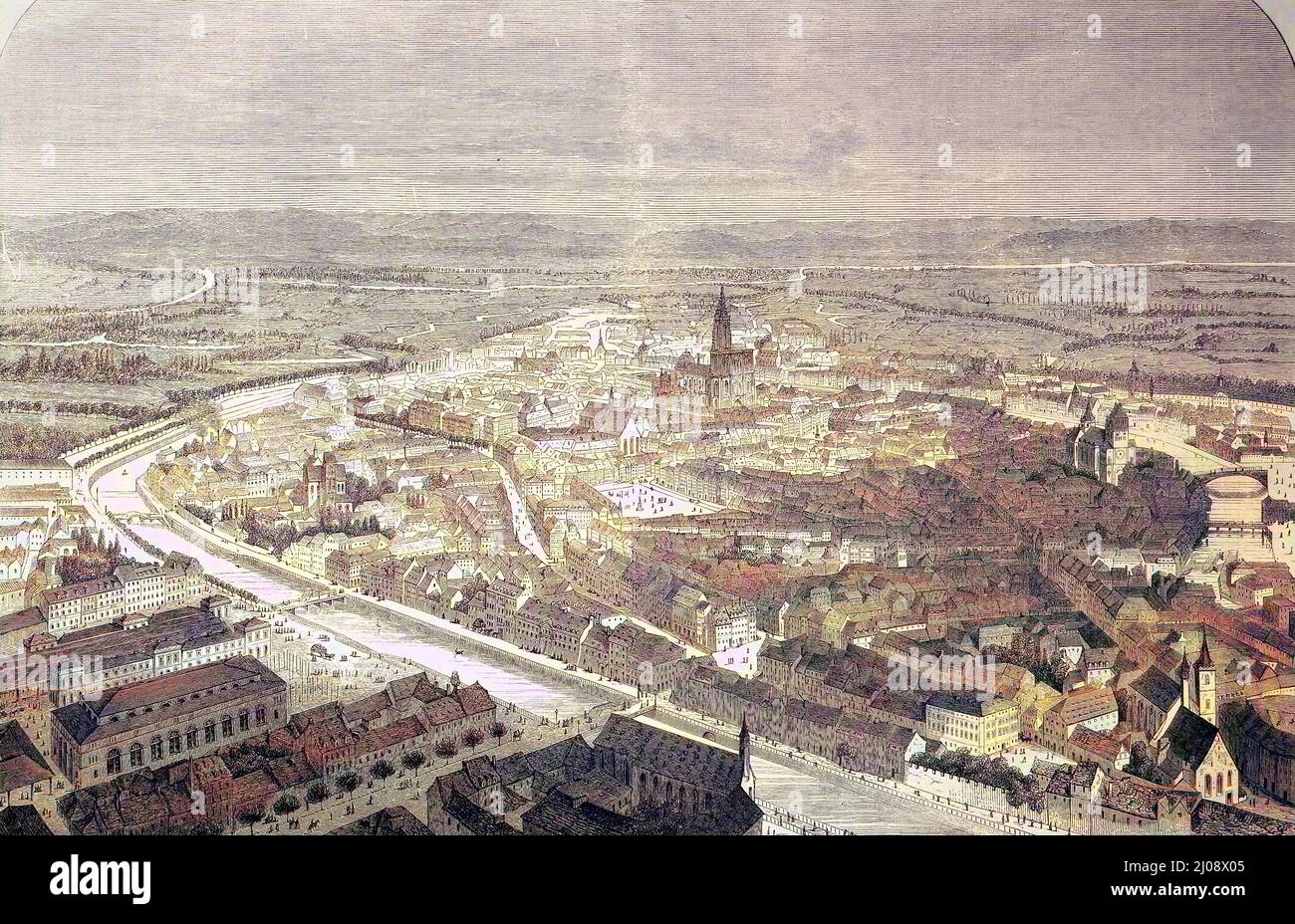 View of the city of Strasbourg from a bird's eye view, 1870/71 ...
