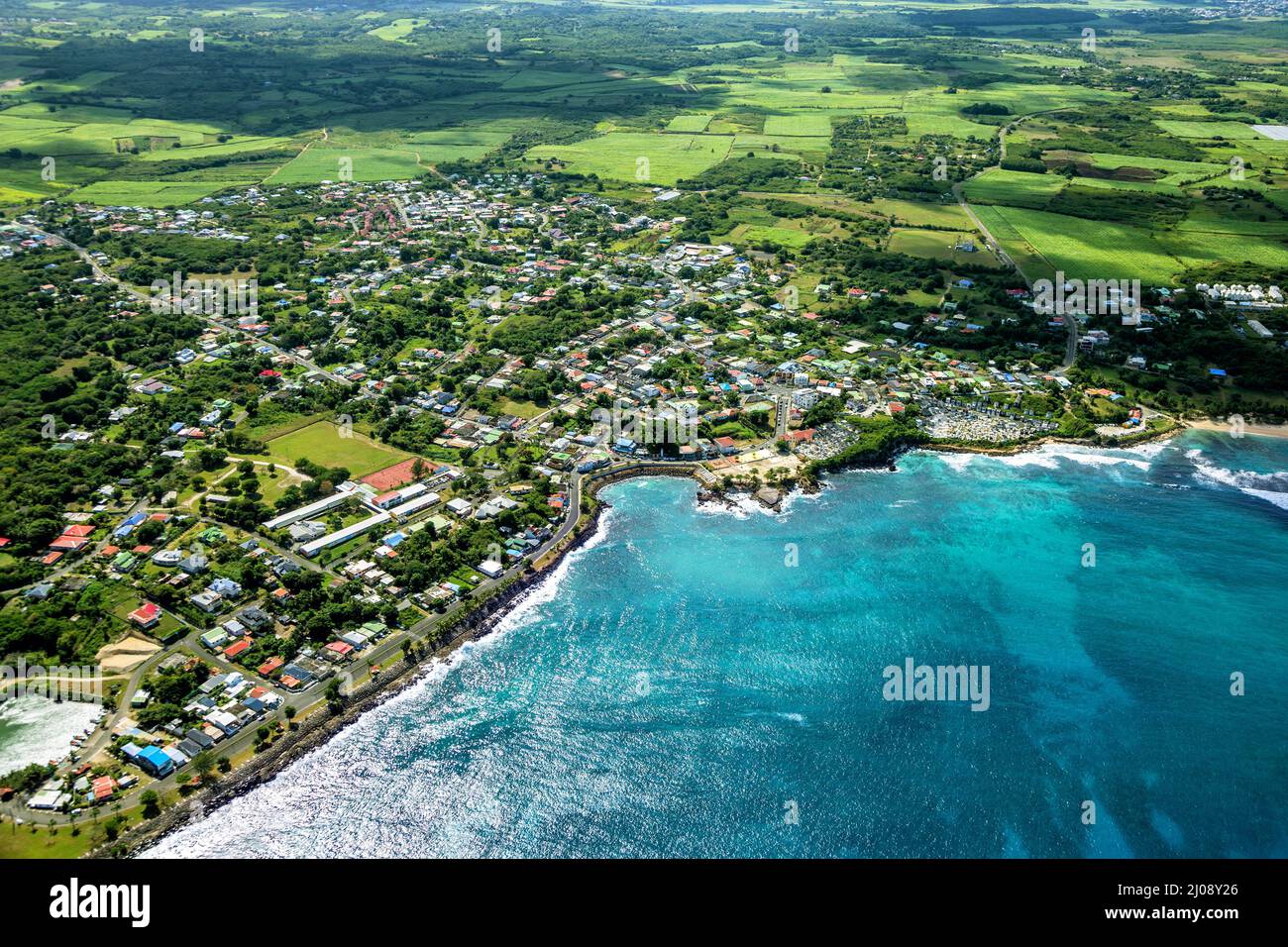 Aerial view of Anse-Bertrand, Grande-Terre, Guadeloupe, Lesser Antilles ...