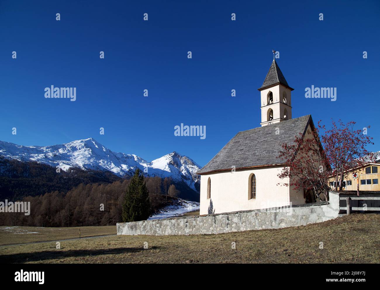 Village chapel in Val Muestair, Canton Graubinden, Switzerland Stock ...