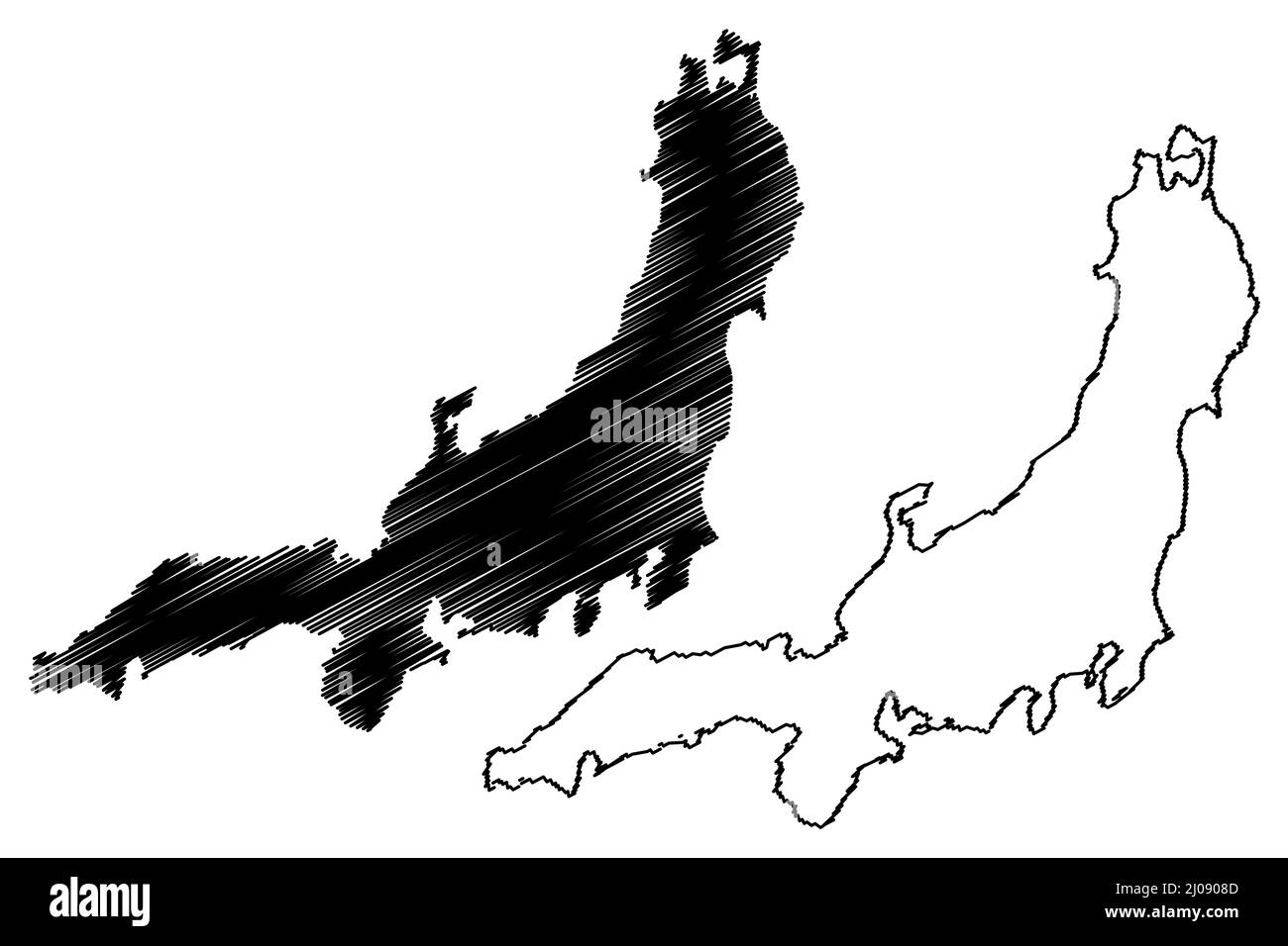 Honshu island (Japan, East Asia, Japanese archipelago) map vector ...