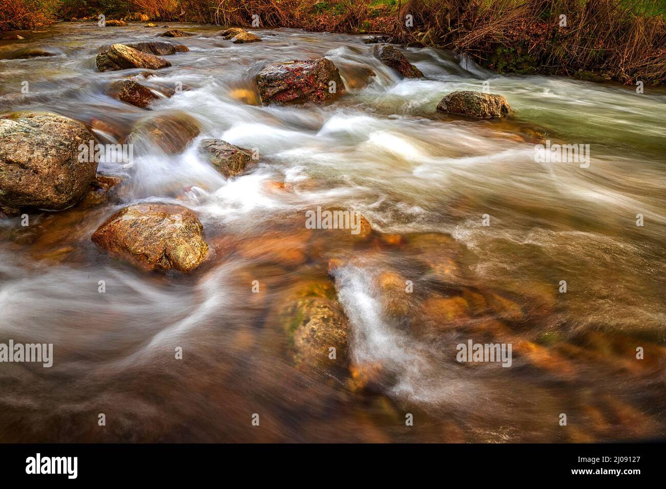 Beautiful autumn landscape of flowing water in mountain river Stock ...