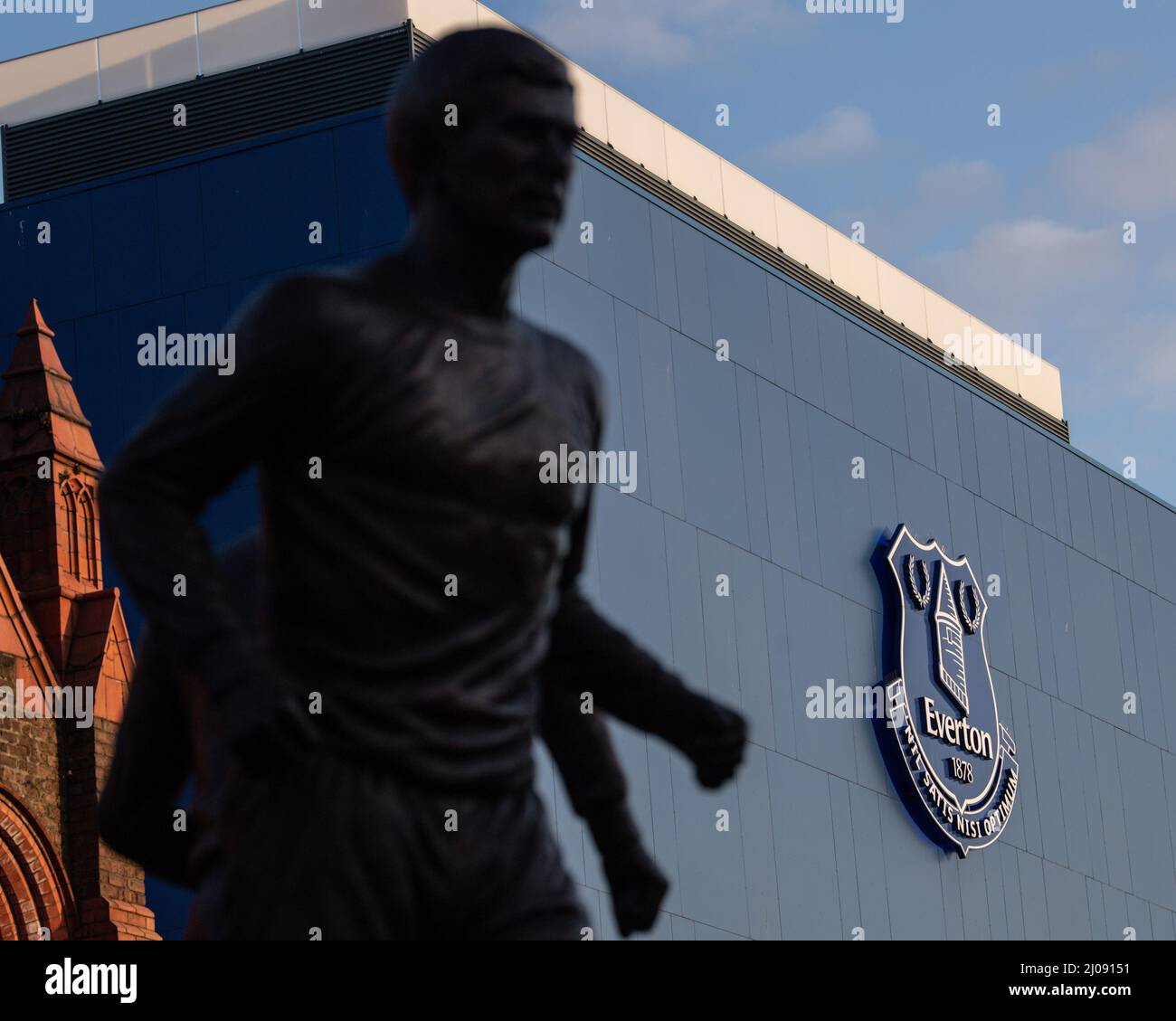 A view of Goodison Park from the Holy Trinity Statue Stock Photo - Alamy