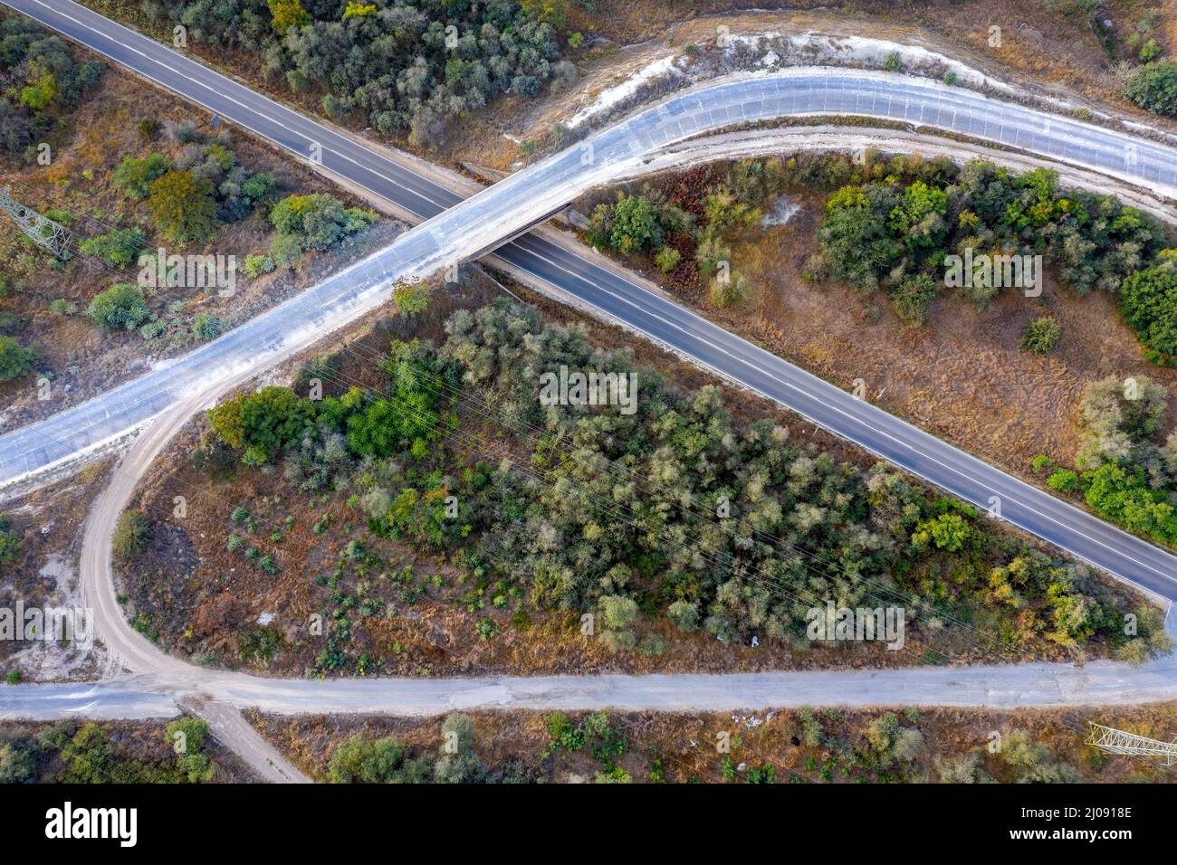Aerial view from drone of a part of a road junction. Transportation and ...