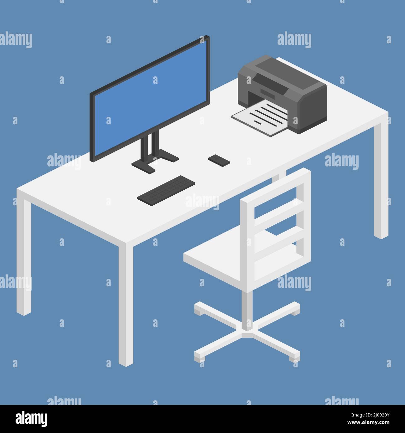 Flat isometric office table, computer Stock Vector Image & Art - Alamy
