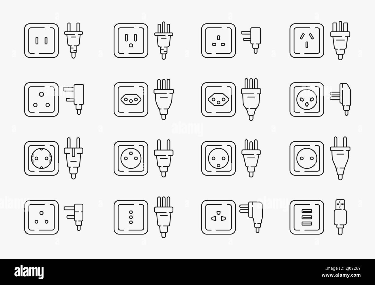 power outlet plug world standards line icons set vector flat ...