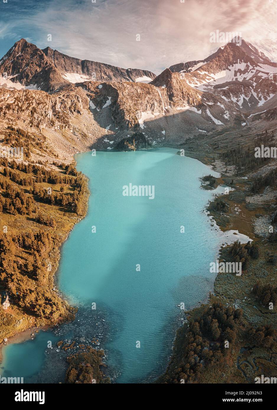 Vertical panorama aerial view of a natural wonder - turquoise and ...