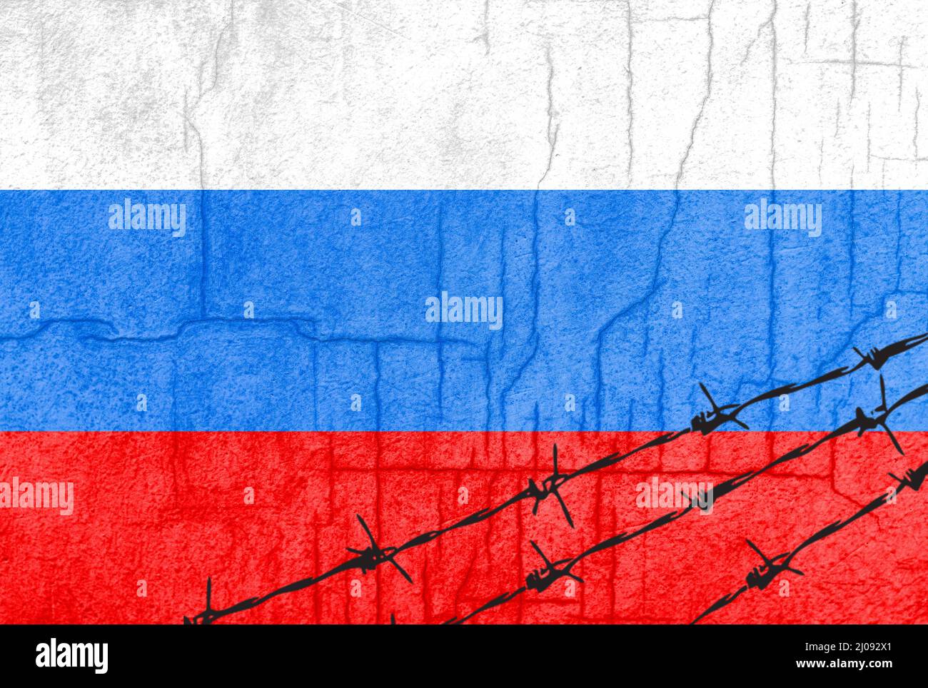 Flag of Russia on the background of barbed wire. concept of global ...