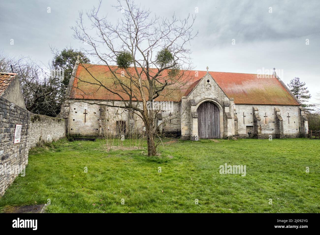 UK, England, Somerset, Pilton village. 12th century Tithe Barn was ...