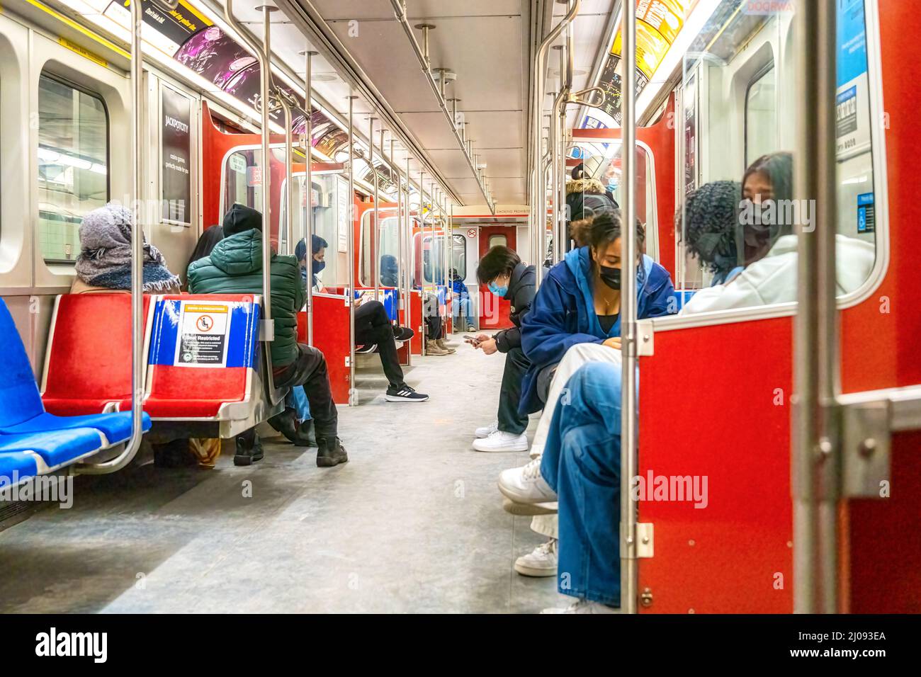 Inside a car of an old TTC subway train during the Coronavirus pandemic ...