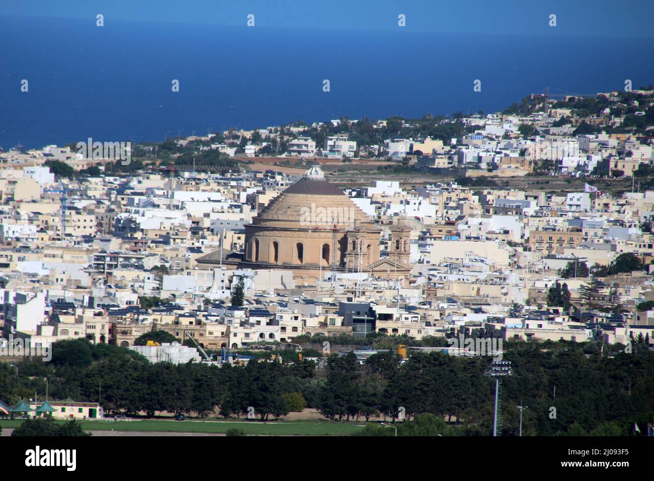 View of Mosta from the Citadel of Victoria with the Rotunda of Mosta ...