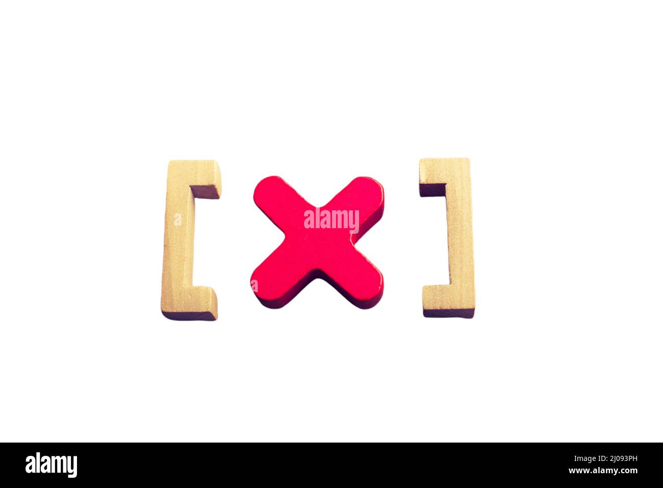 X symbol in wooden brackets isolated on white background Stock Photo ...