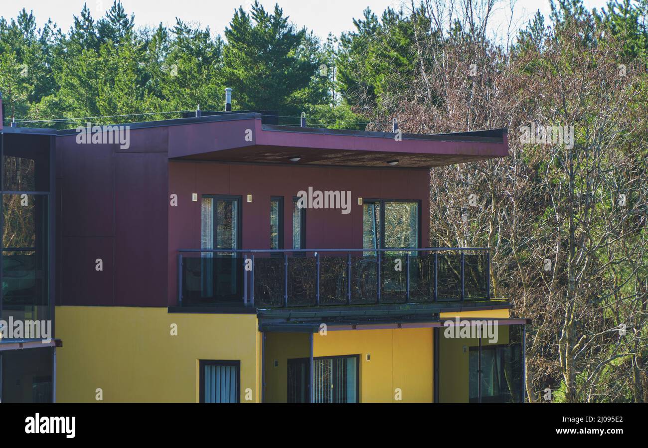 Balconies of the upper floors of a modern house. Penthouse Stock Photo ...