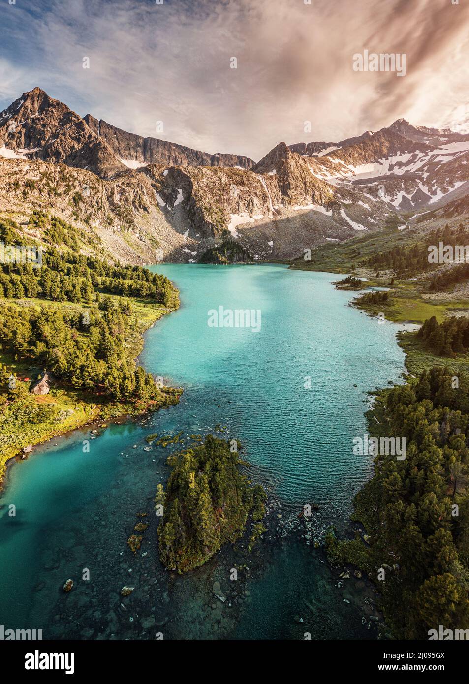 Vertical panorama aerial view of a natural wonder - turquoise and ...
