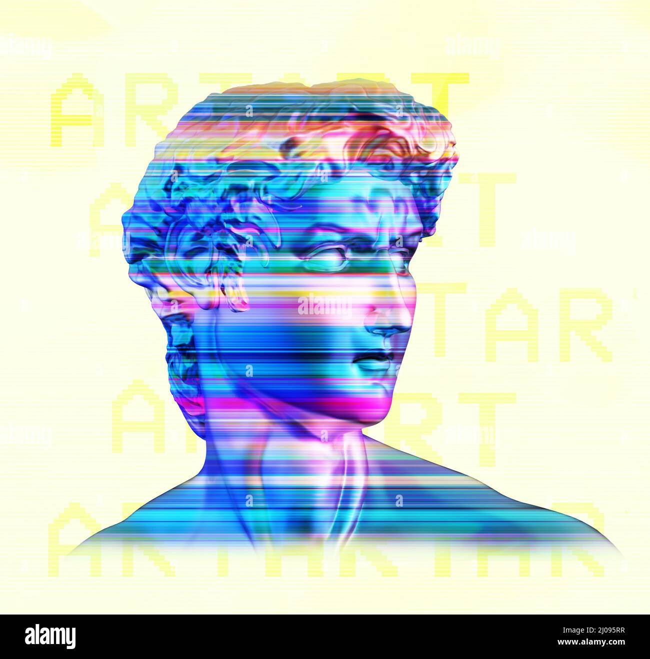 Head of David sculpture with stripes effect, 3D rendered Stock Photo ...