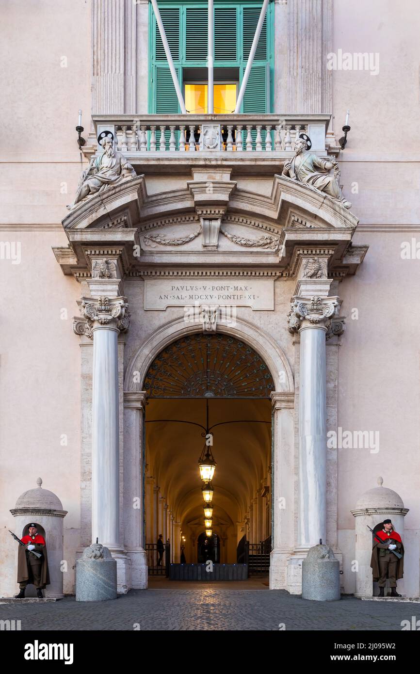 Rome, Italy - February 28, 2022: Quirinal Palace, the facade with the ...
