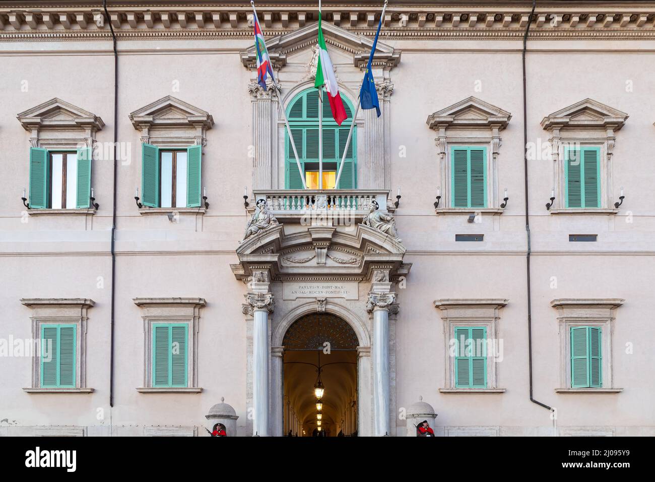 Rome, Italy - February 28, 2022: Quirinal Palace, the facade with the ...