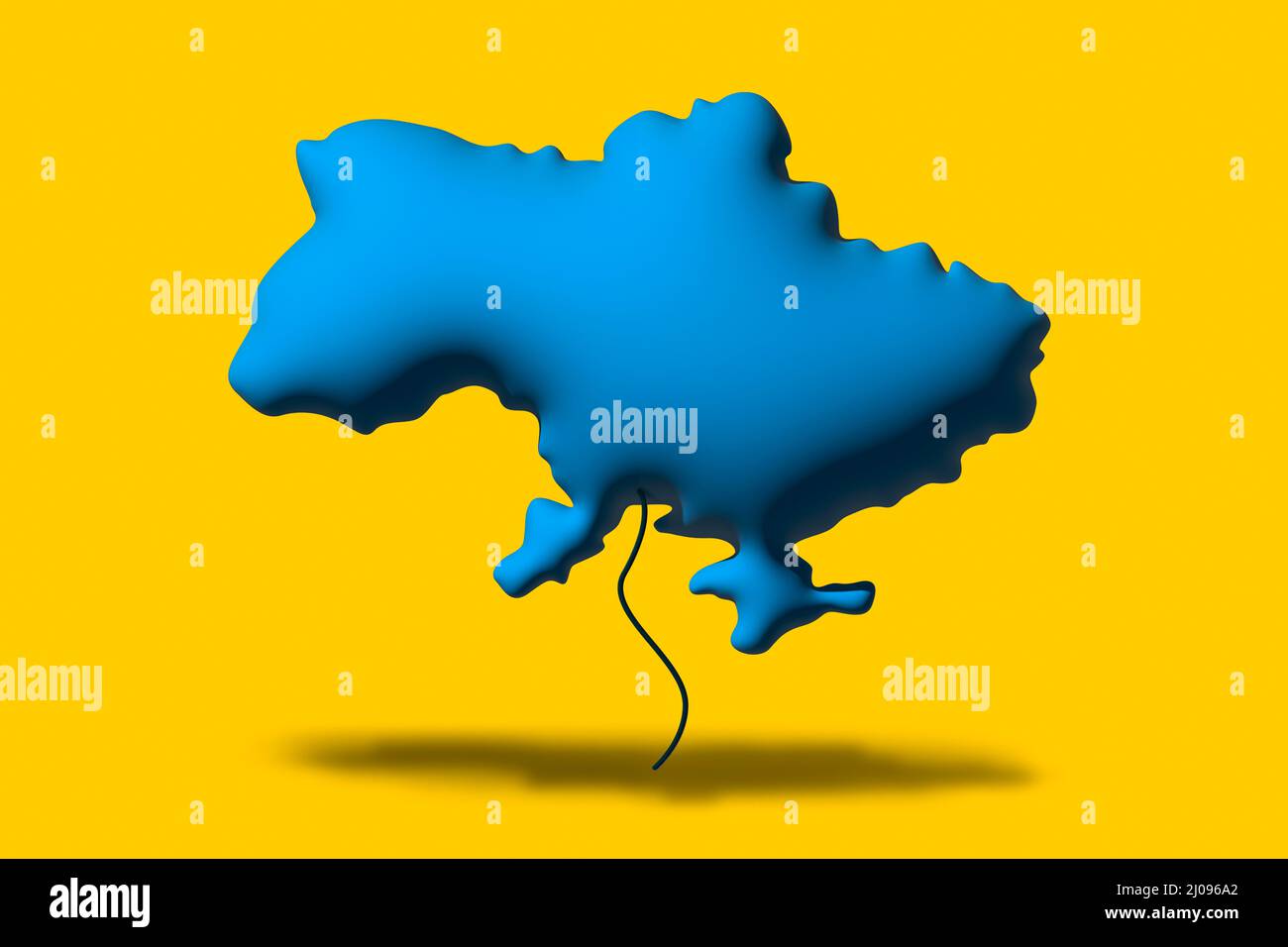 3D render of Ukraine Map on yellow background. Inflated like a balloon ...