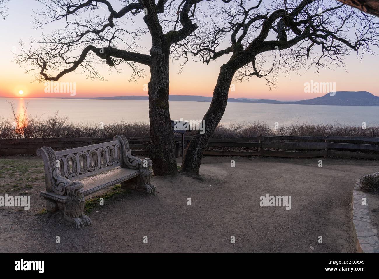 beautiful lake balaton landscape in Fonyod Hungary with decorated stone ...