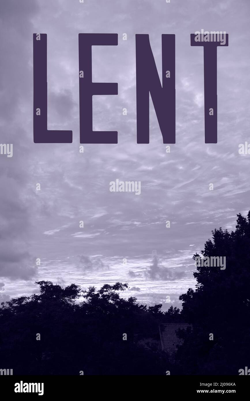 Lent concept. Word LENT written on purple landscape. For Lent Season ...