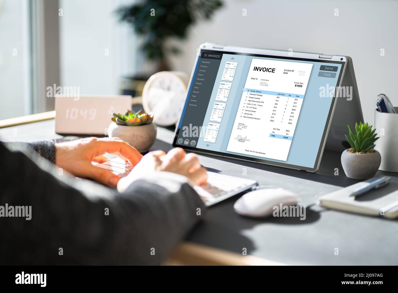 Business Invoice Tax Management. Accountant Using Monitor Stock Photo ...