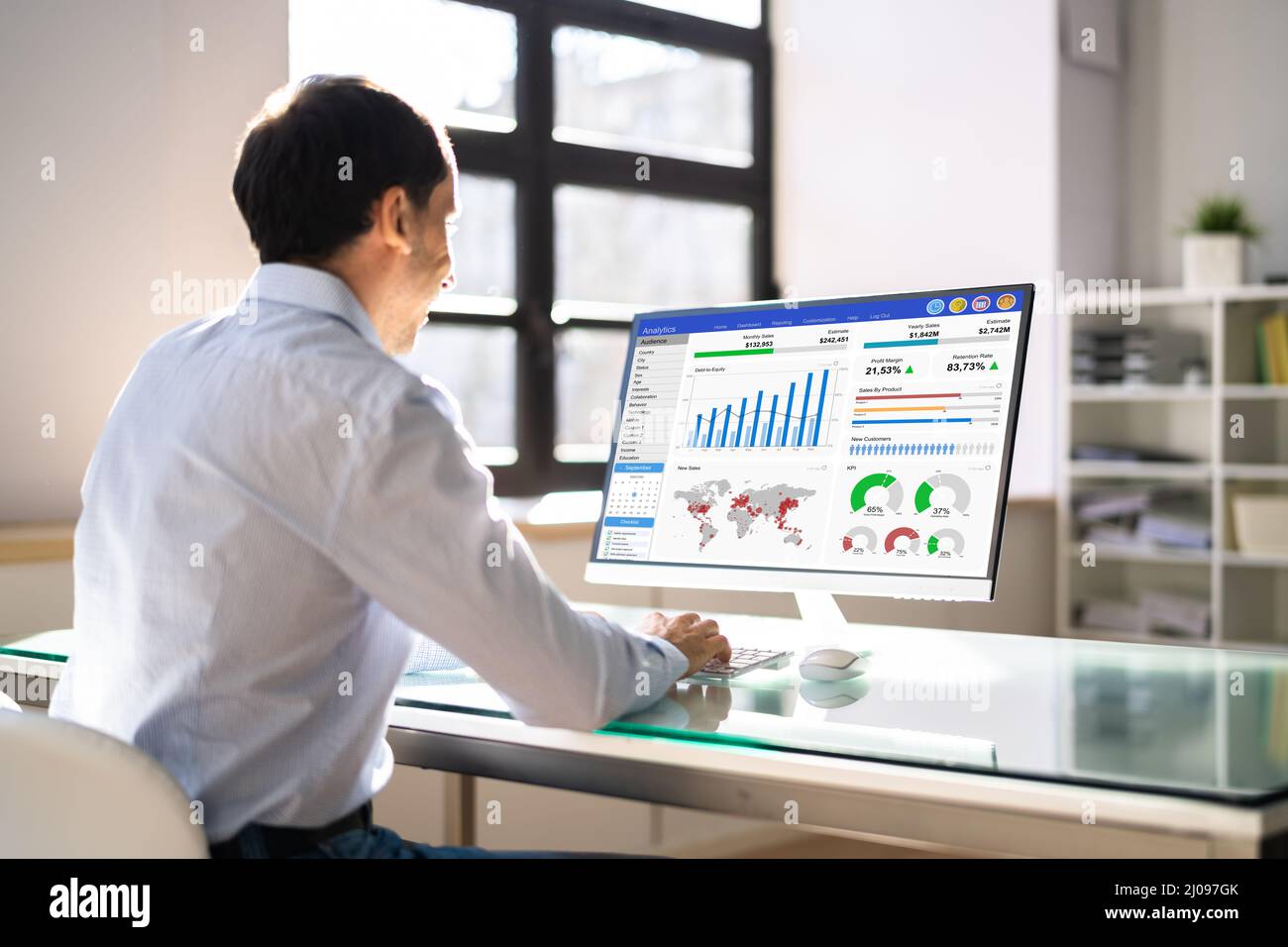 KPI Business Analytics Data Dashboard. Analyst Using Computer Stock ...