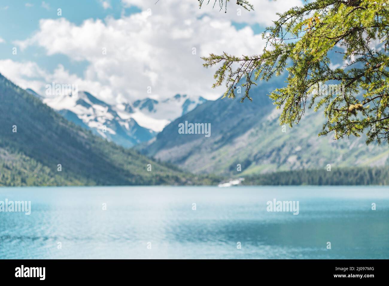 Atmospheric and moody landscape of lower Multa Lake at sunny day ...