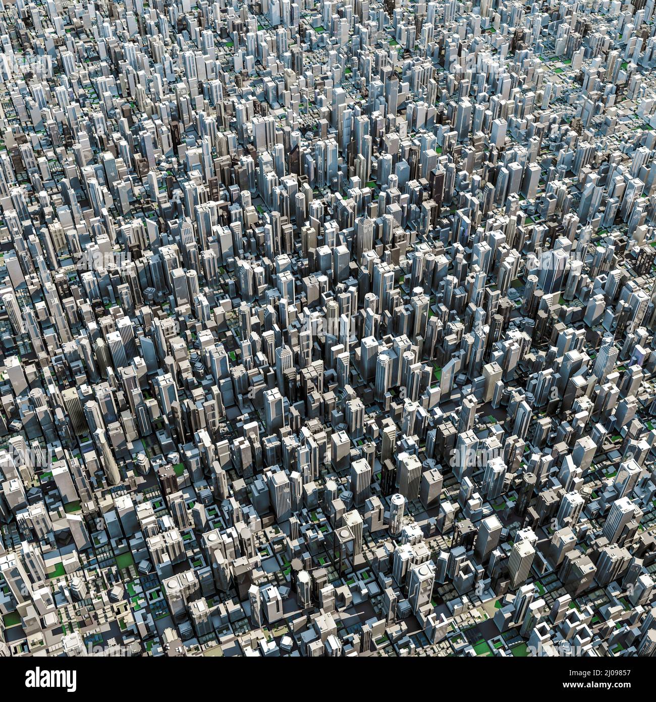 Huge city - 3D illustration of aerial view of vast sprawling modern ...
