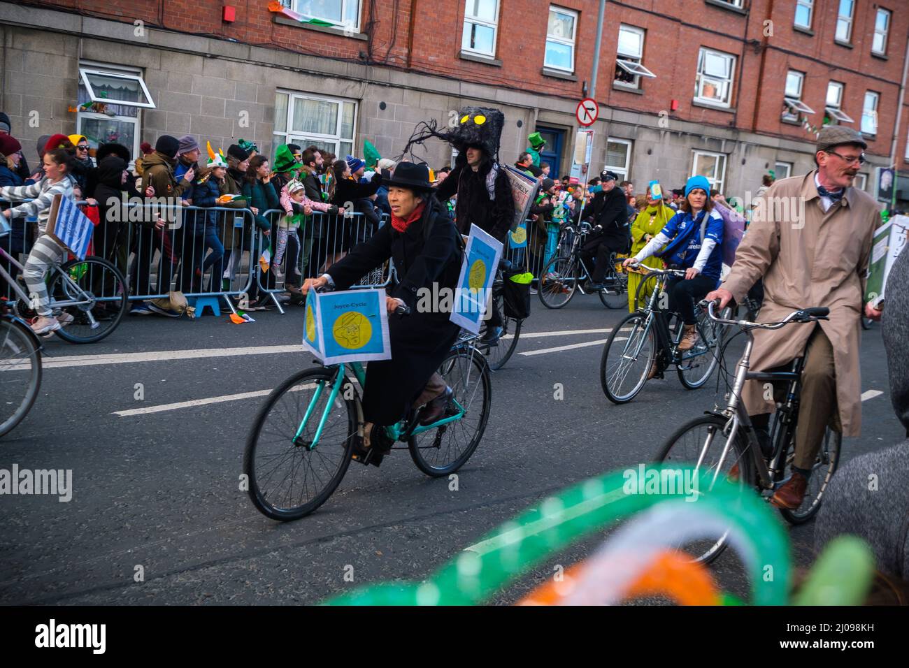 Saint Patrick parade on the streets of Dublin on a sunny day full of ...