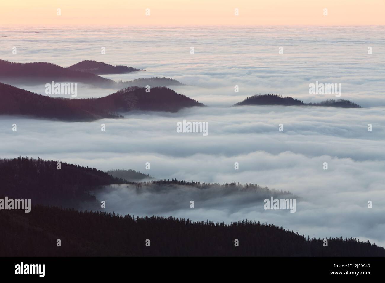 Ridges of Mala Fatra mountain range shrouded in low clouds, Slovakia ...