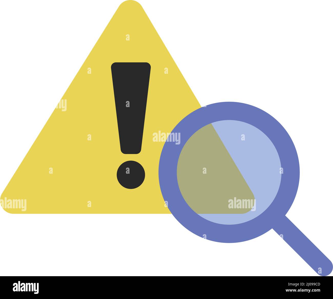 Risk check icon. Caution and warning symbols and magnifying glass icons ...